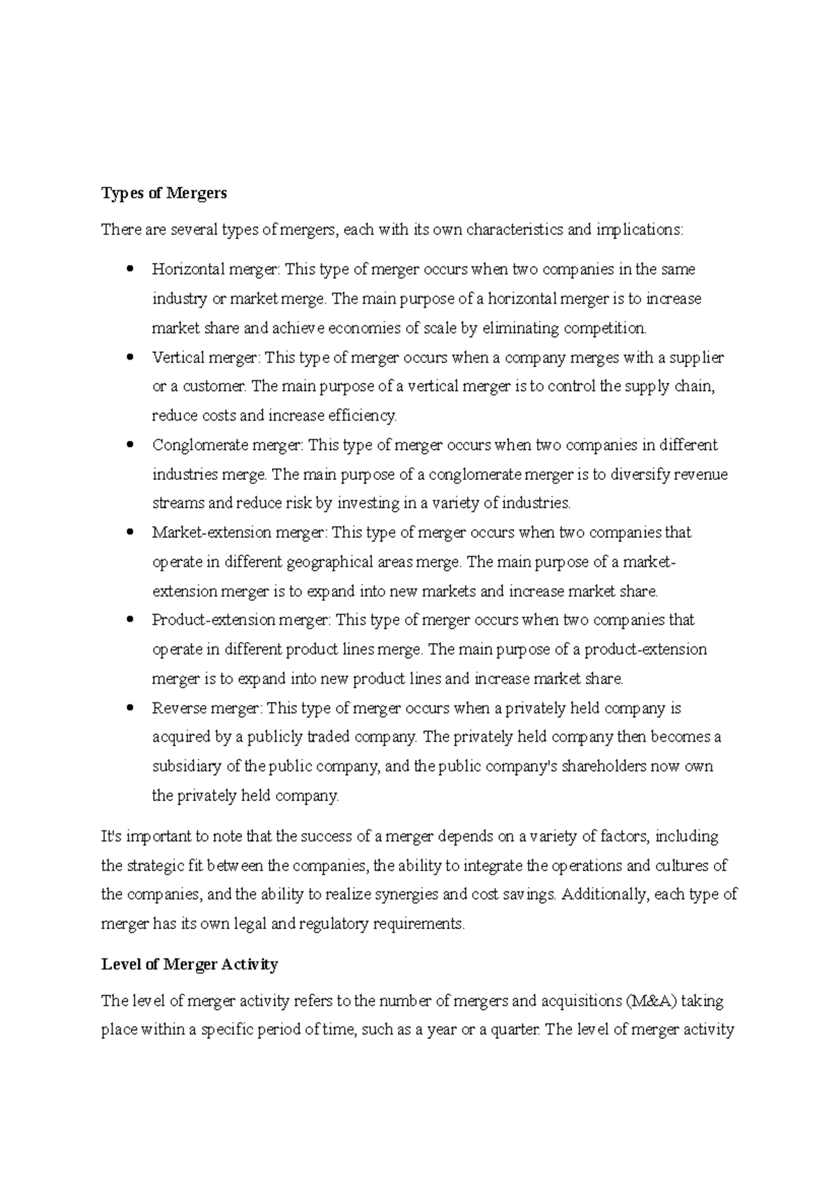 Types of Mergers - Types of Mergers There are several types of mergers ...