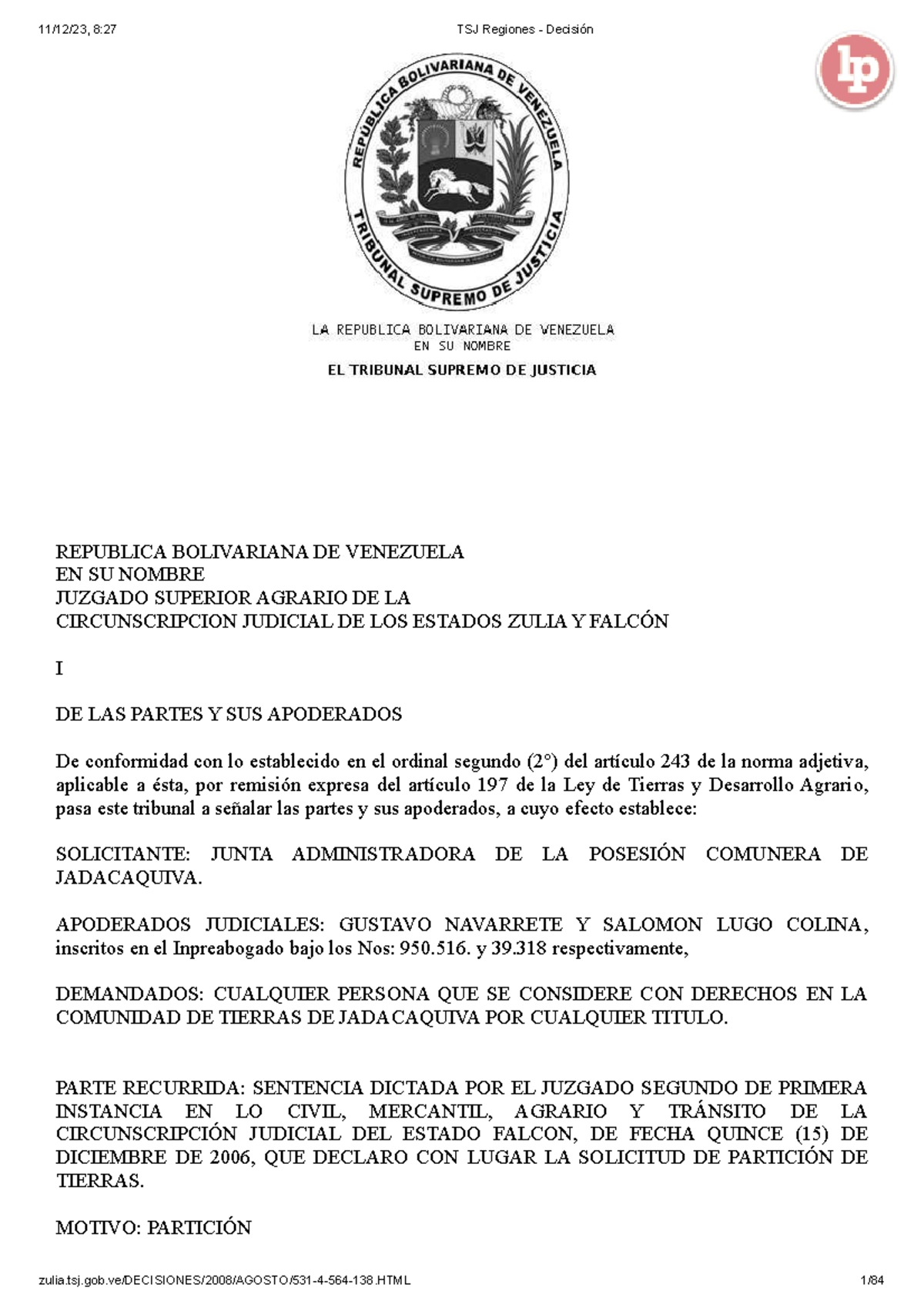 Sentencia 531 4 564 138 LPDerecho - REPUBLICA BOLIVARIANA DE VENEZUELA ...