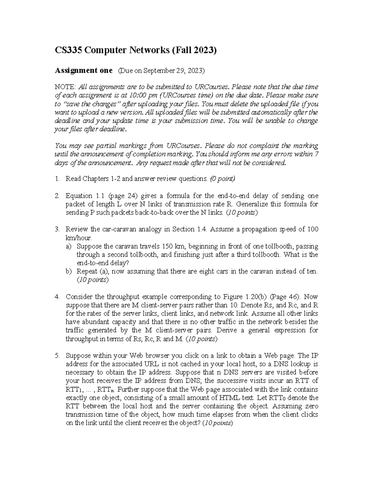 335 23Assignment 1 - CS335 Computer Networks (Fall 2023) Assignment one (Due on September 29 ...