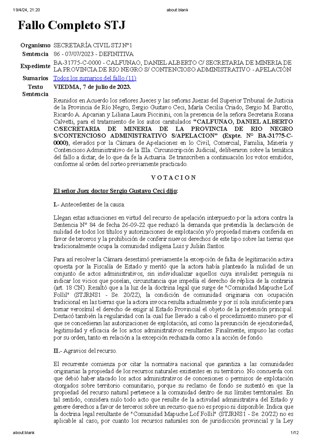 Fallo 2 - Fallo Completo STJ Organismo SECRETARÍA CIVIL STJ Nº Sentencia 86 - 07/07/2023 - - Studocu