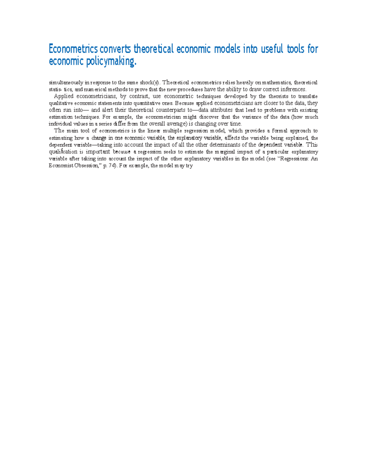 Econometrics converts theoretical economic models - simultaneously in ...