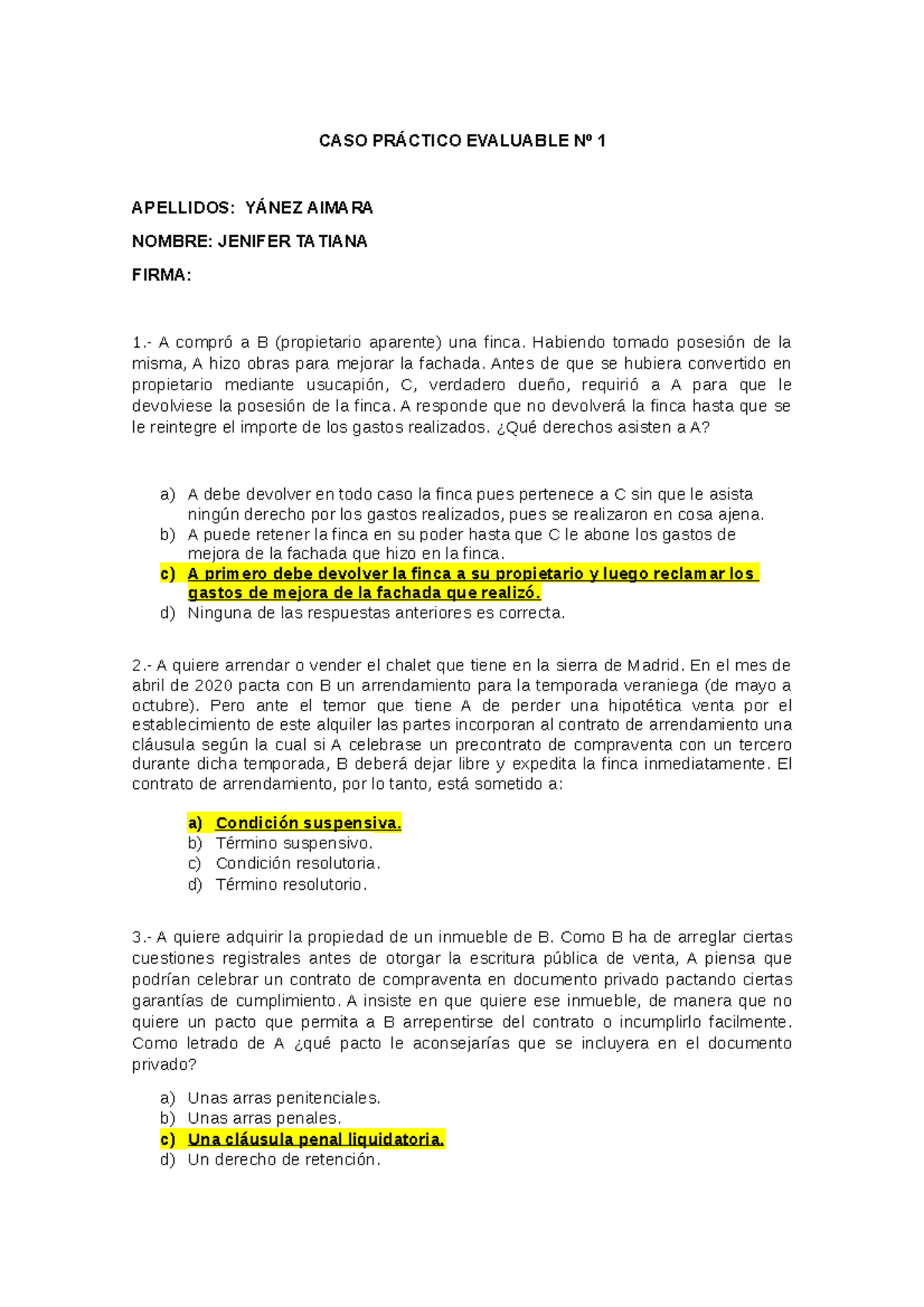 CASO Práctico Evaluable Nº 1 - CASO PRÁCTICO EVALUABLE Nº 1 APELLIDOS: YÁNEZ AIMARA NOMBRE ...