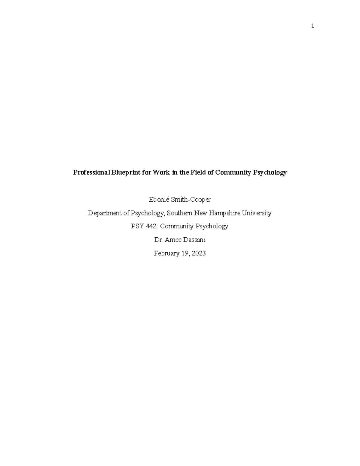 7-2 Final Community Psychology - Professional Blueprint for Work in the ...