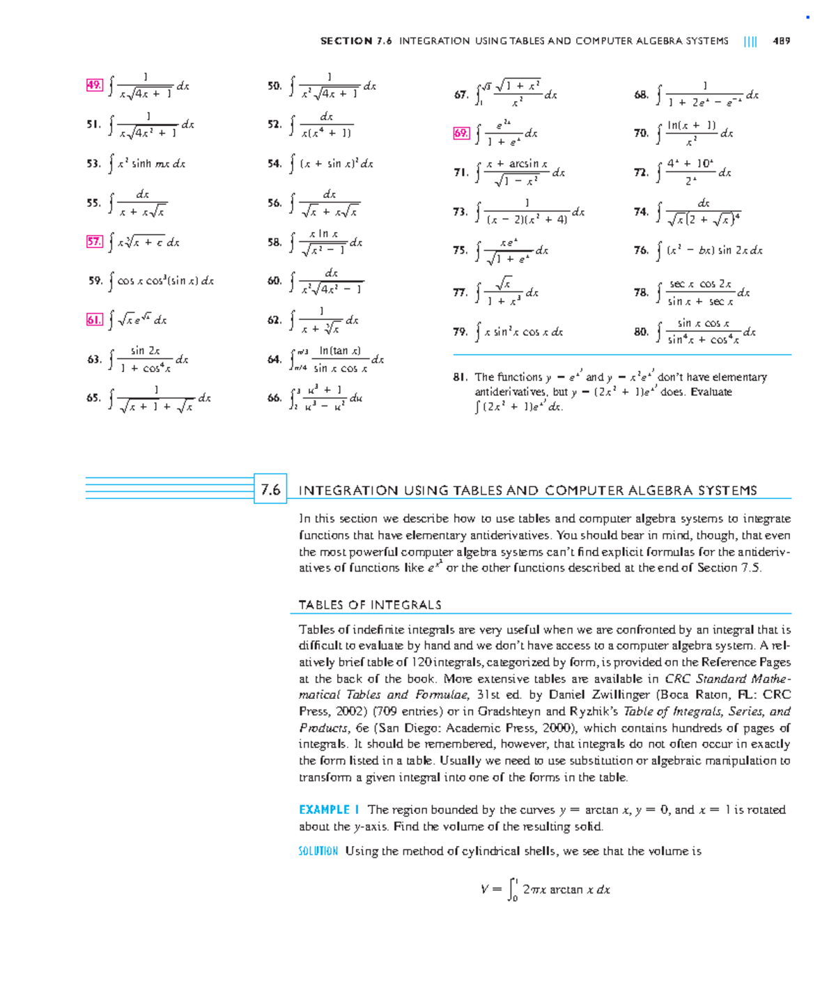 Math ch 7-6 - math work - SECTION 7 INTEGRATION USING TABLES AND COMPUTER ALGEBRA SYSTEMS ...