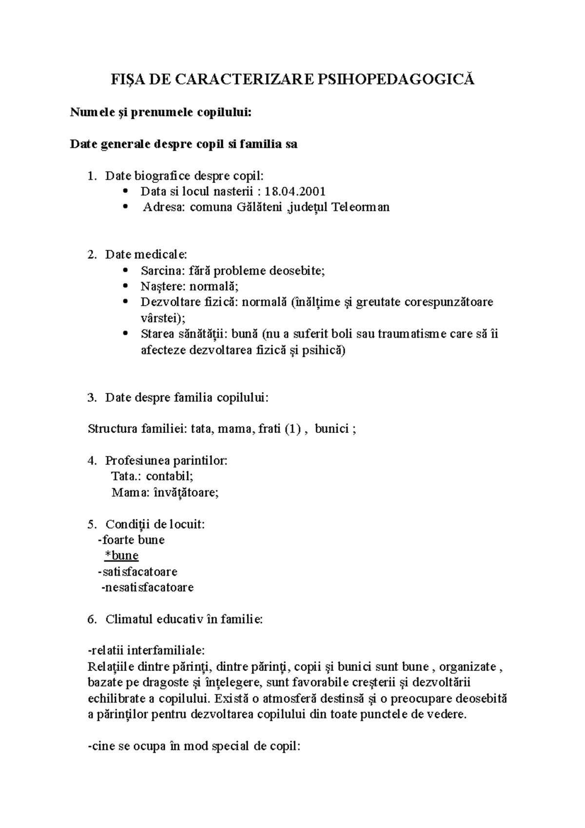 1.fișa psihopedagogică Cls IV completată - FIŞA DE CARACTERIZARE ...