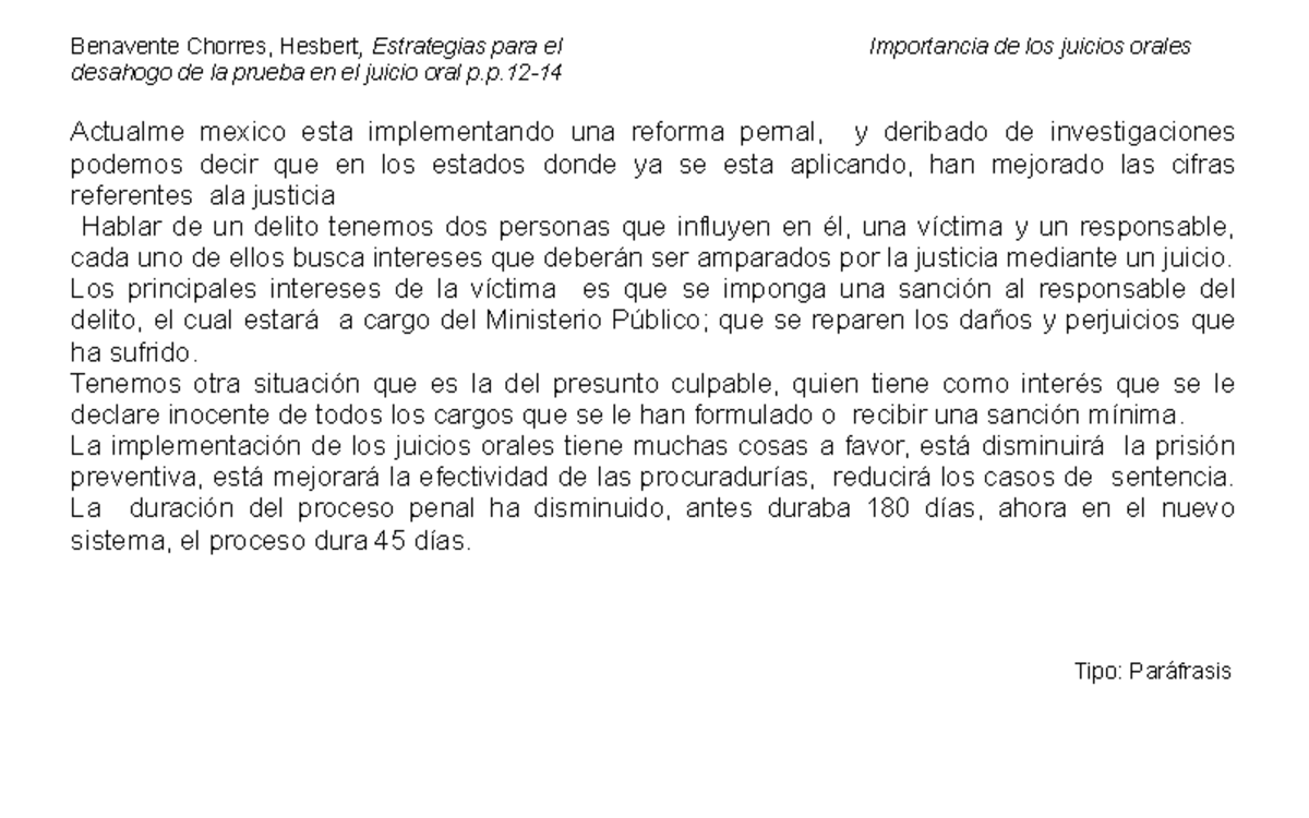 Importancia DE LOS Juicios Orales - Benavente Chorres, Hesbert ...