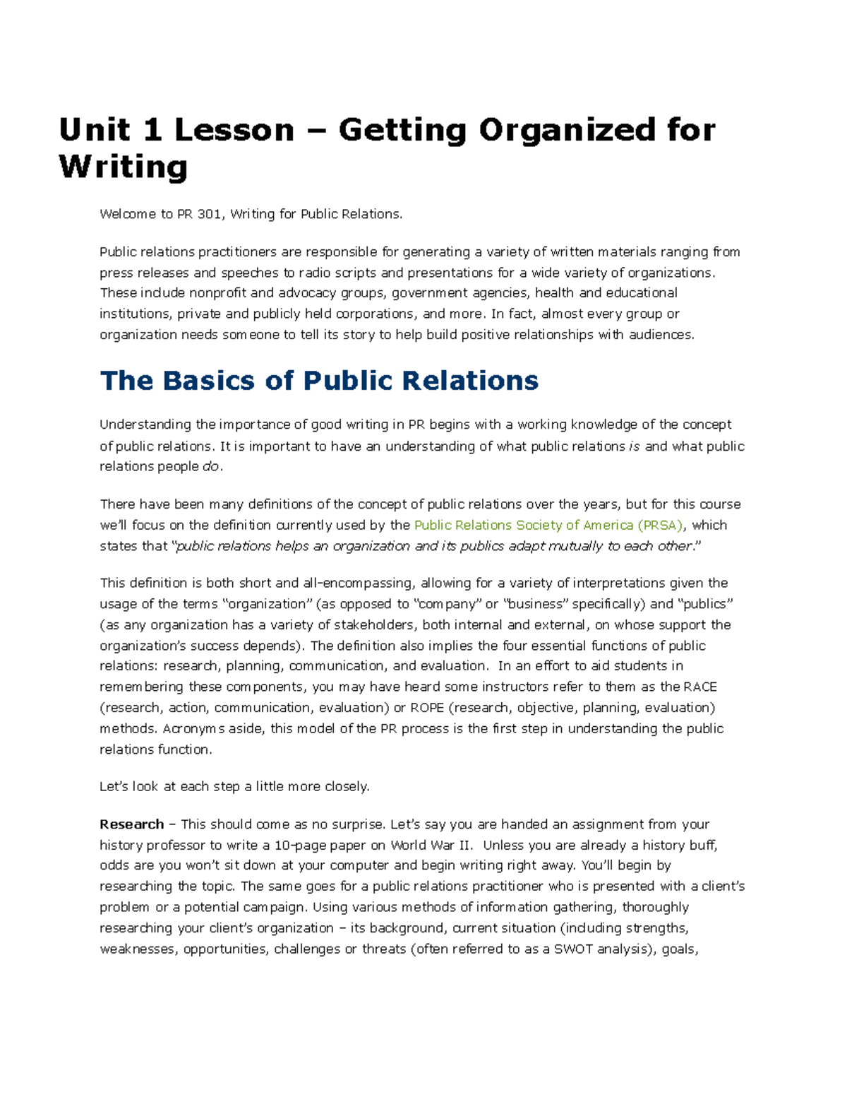 Unit 1 Lesson – Getting Organized for Writing - Unit 1 Lesson – Getting ...