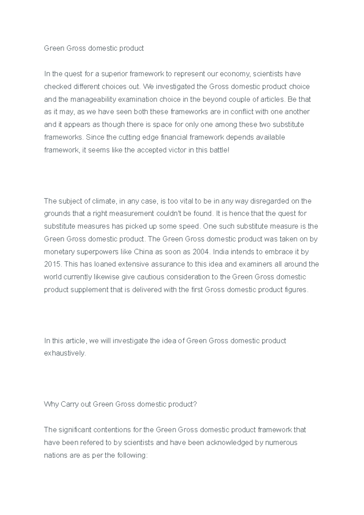 Green GDP - Final year project - Green Gross domestic product In the ...