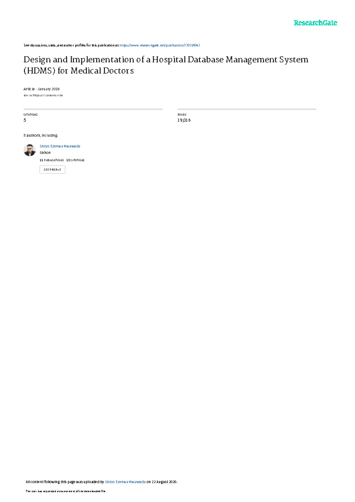 Design and Implementation of a Hospital Database M - See discussions ...
