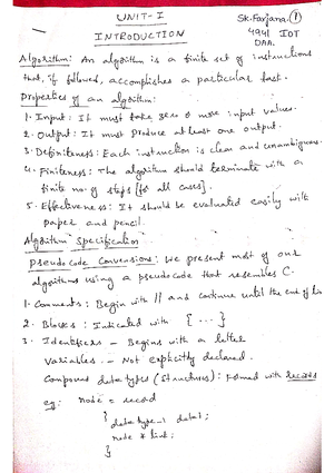 DAA - UNIT-I Introduction: Introduction: Algorithm Definition, Algorithm Specification ...