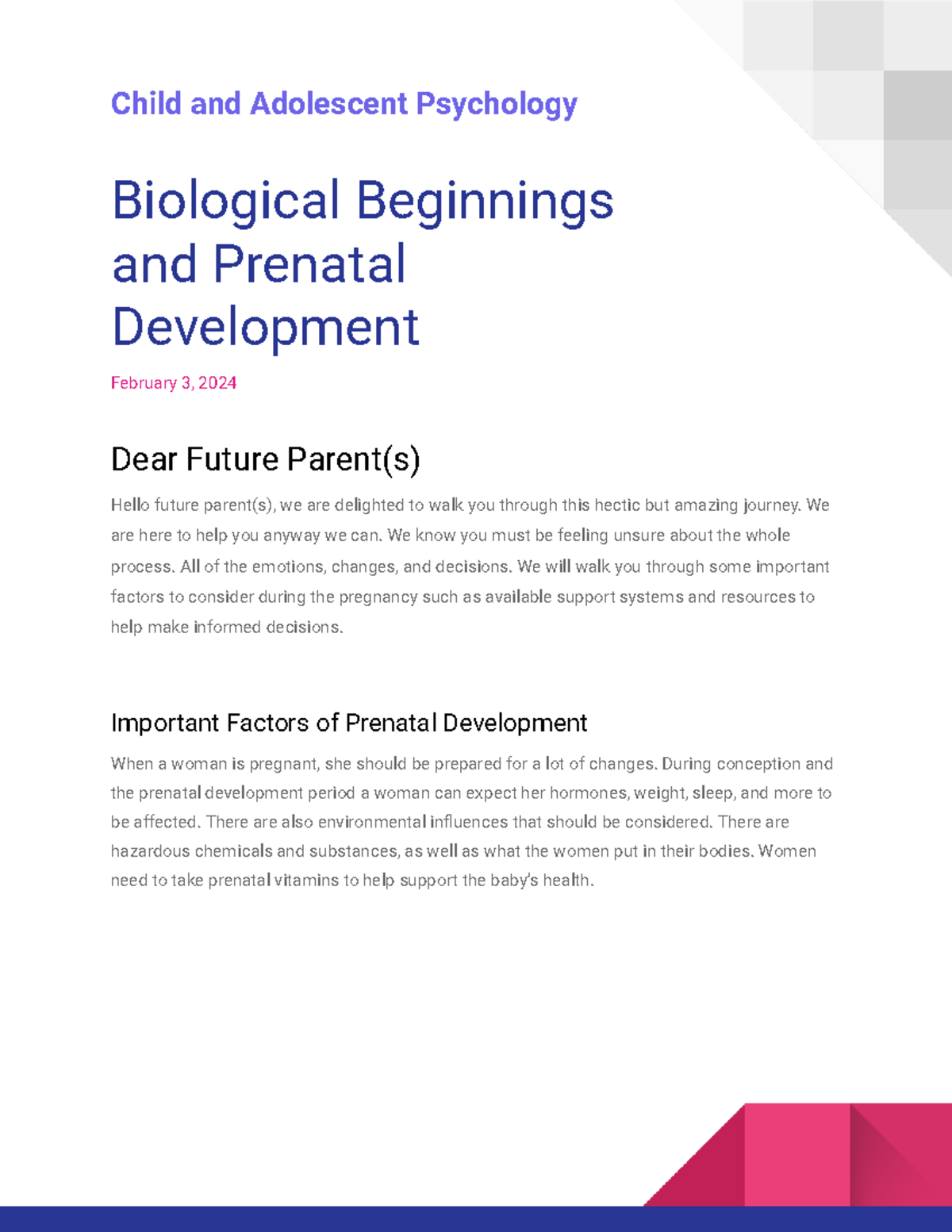 Brochure - Child and Adolescent Psychology Biological Beginnings and ...