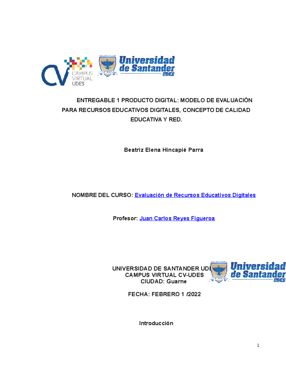 ENTREGABLE 1 PRODUCTO DIGITAL - ENTREGABLE 1 PRODUCTO DIGITAL: MODELO DE EVALUACIÓN PARA ...