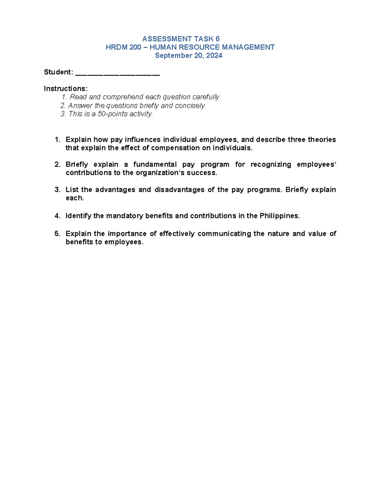 HRDM 200 - Assessment TASK 6 - ASSESSMENT TASK 6 HRDM 200 – HUMAN ...