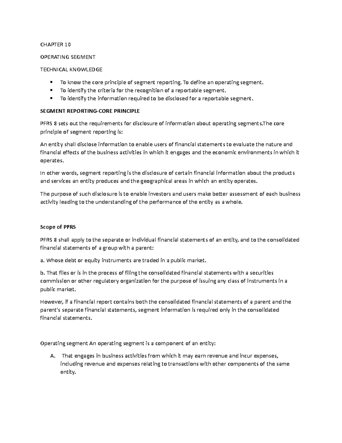 Chapter 10 Intacc 3 - CHAPTER 10 OPERATING SEGMENT TECHNICAL KNOWLEDGE ...
