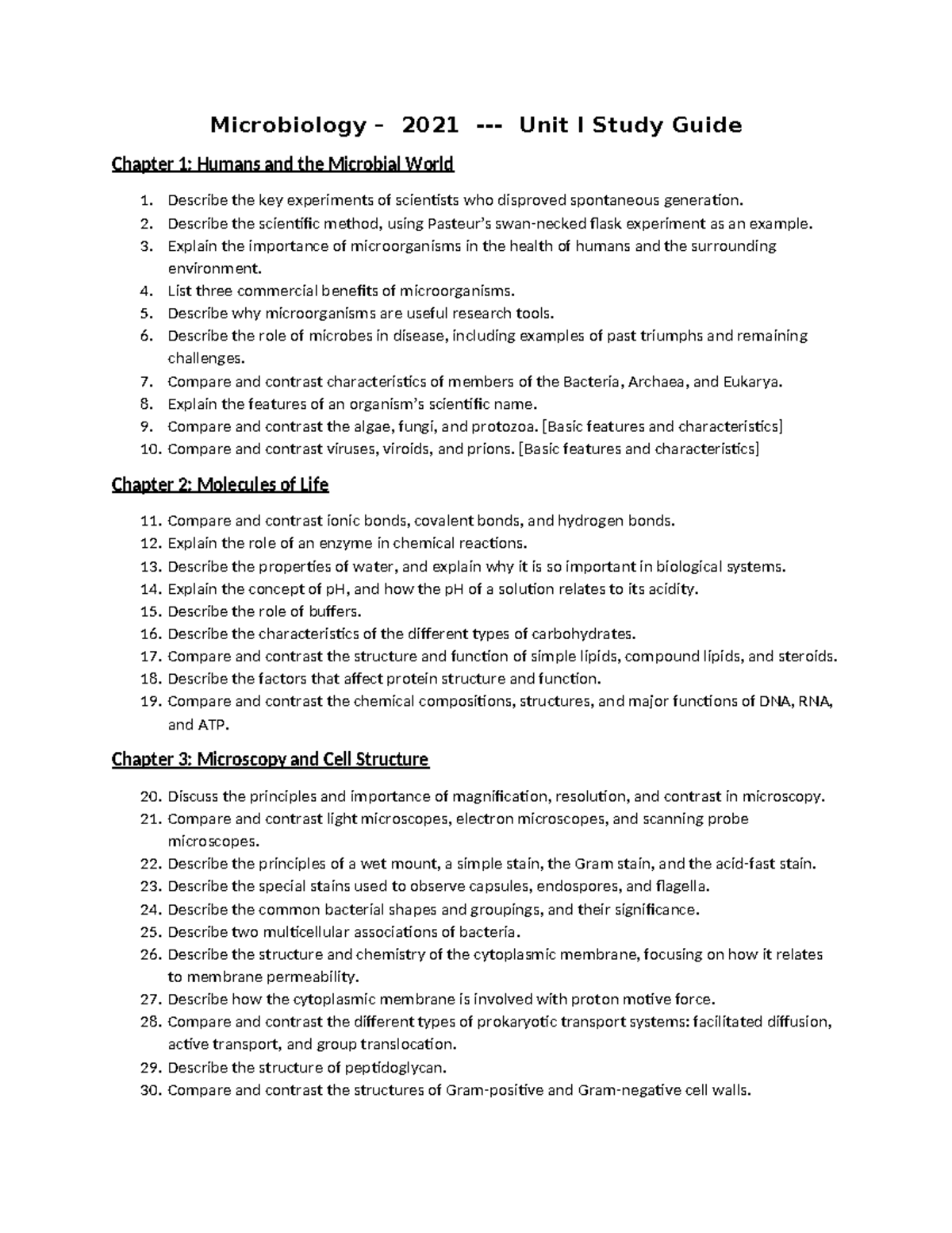 Unit 1 Study Guide-2021 - Microbiology – 2021 - Unit I Study Guide ...