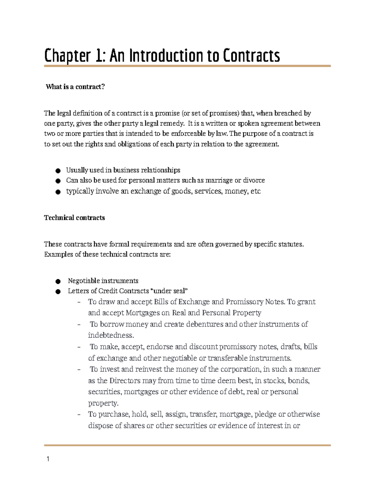 Chapter 1 An Introduction To Contracts Chapter 1 An Introduction To Contracts What Is A