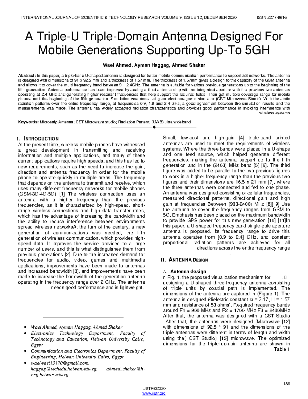 A Triple u Triple domain Antenna Designed For Mobile Generations ...