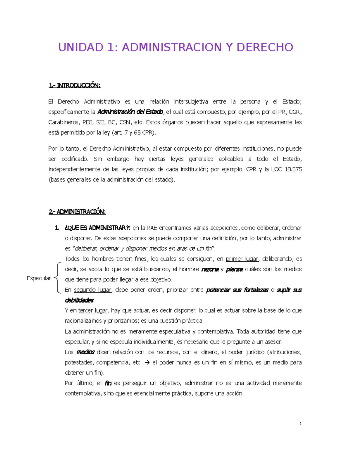 Derecho Administrativo I- Ivan Arostica - UNIDAD 1: ADMINISTRACION Y ...