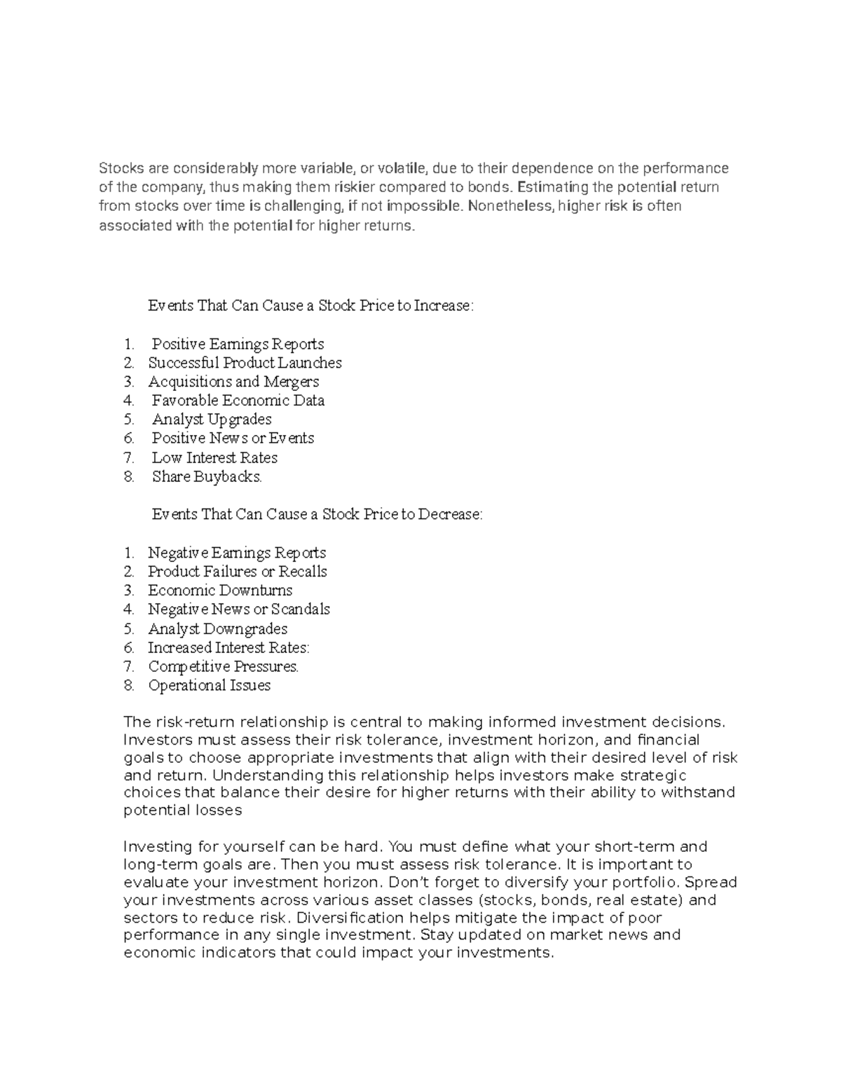 Fin 320 module 6 journal entry - Stocks are considerably more variable ...