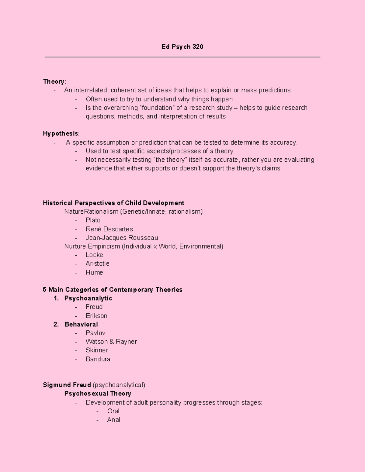 Ed Psych 320 - Ed Psych 320 Theory: - An interrelated, coherent set of ...
