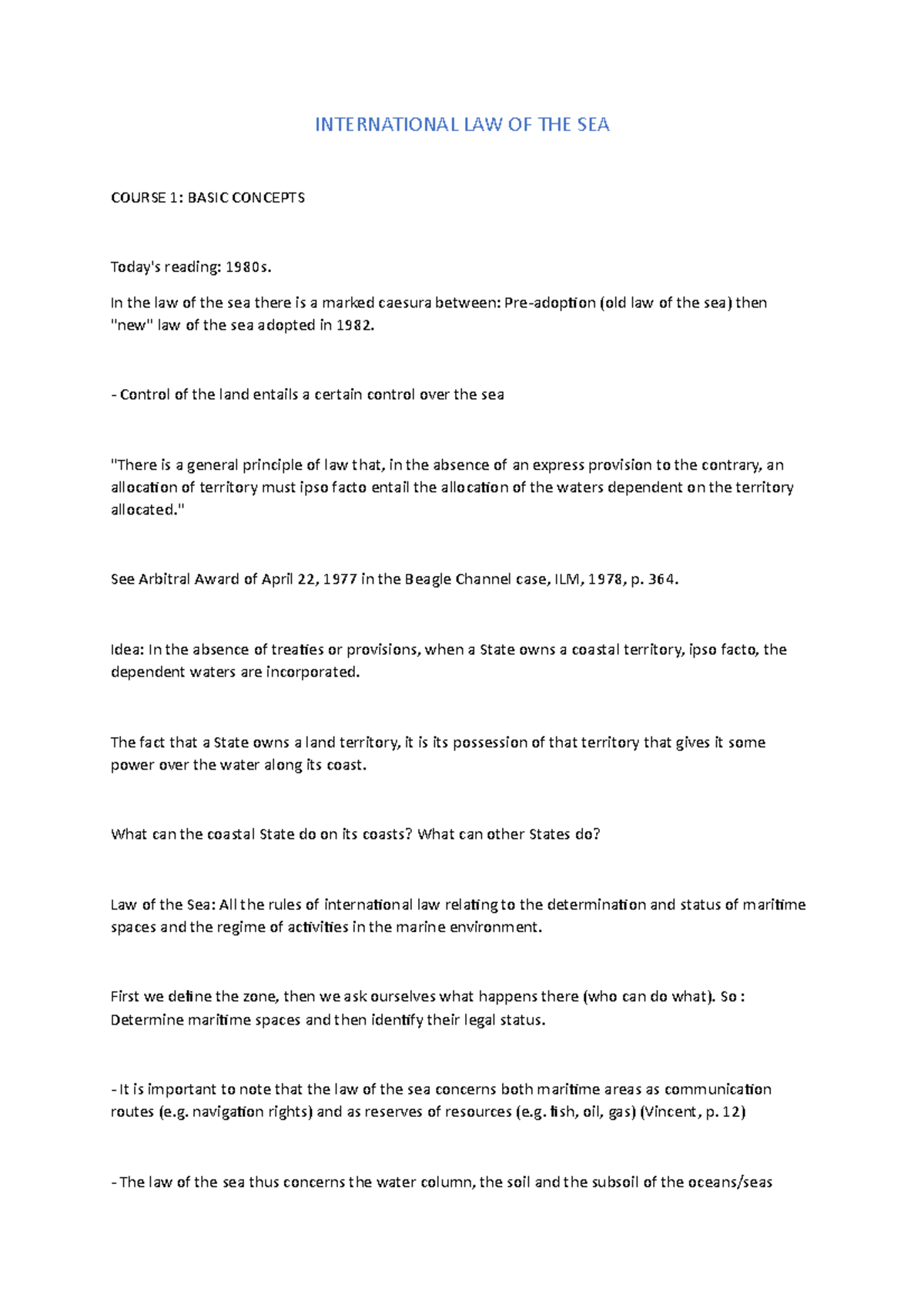 International LAW OF THE SEA - INTERNATIONAL LAW OF THE SEA COURSE 1 ...