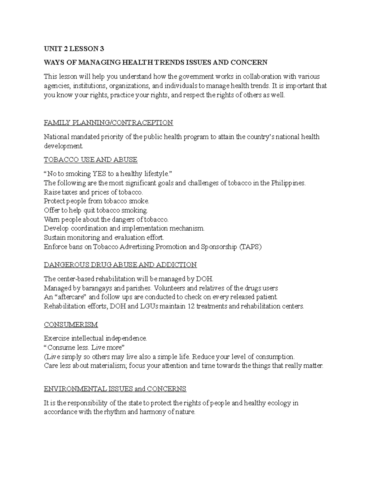 UNIT 2 Lesson 3 WAYS OF Managing Health Trends Issues AND Concern ...