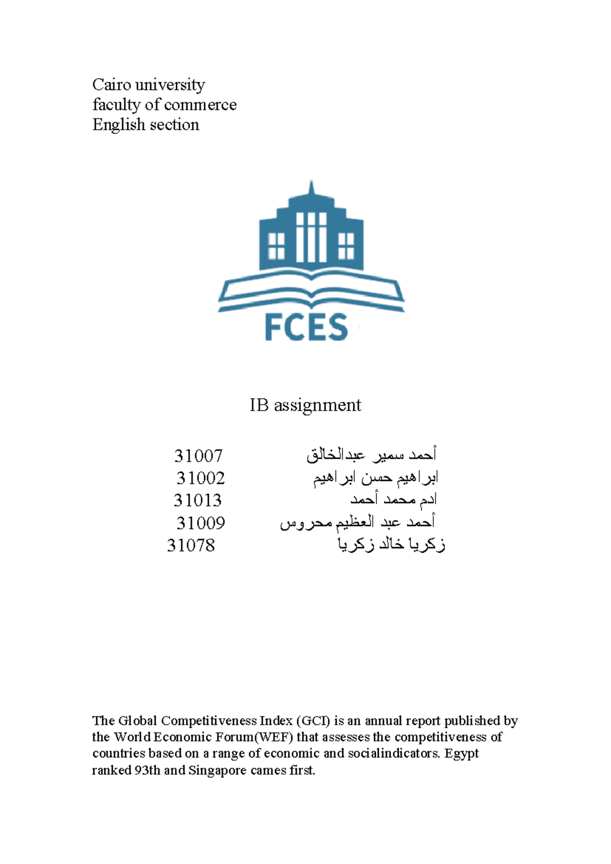 IB Project - Summary assignment unit 1 - Cairo university faculty of commerce English section IB ...