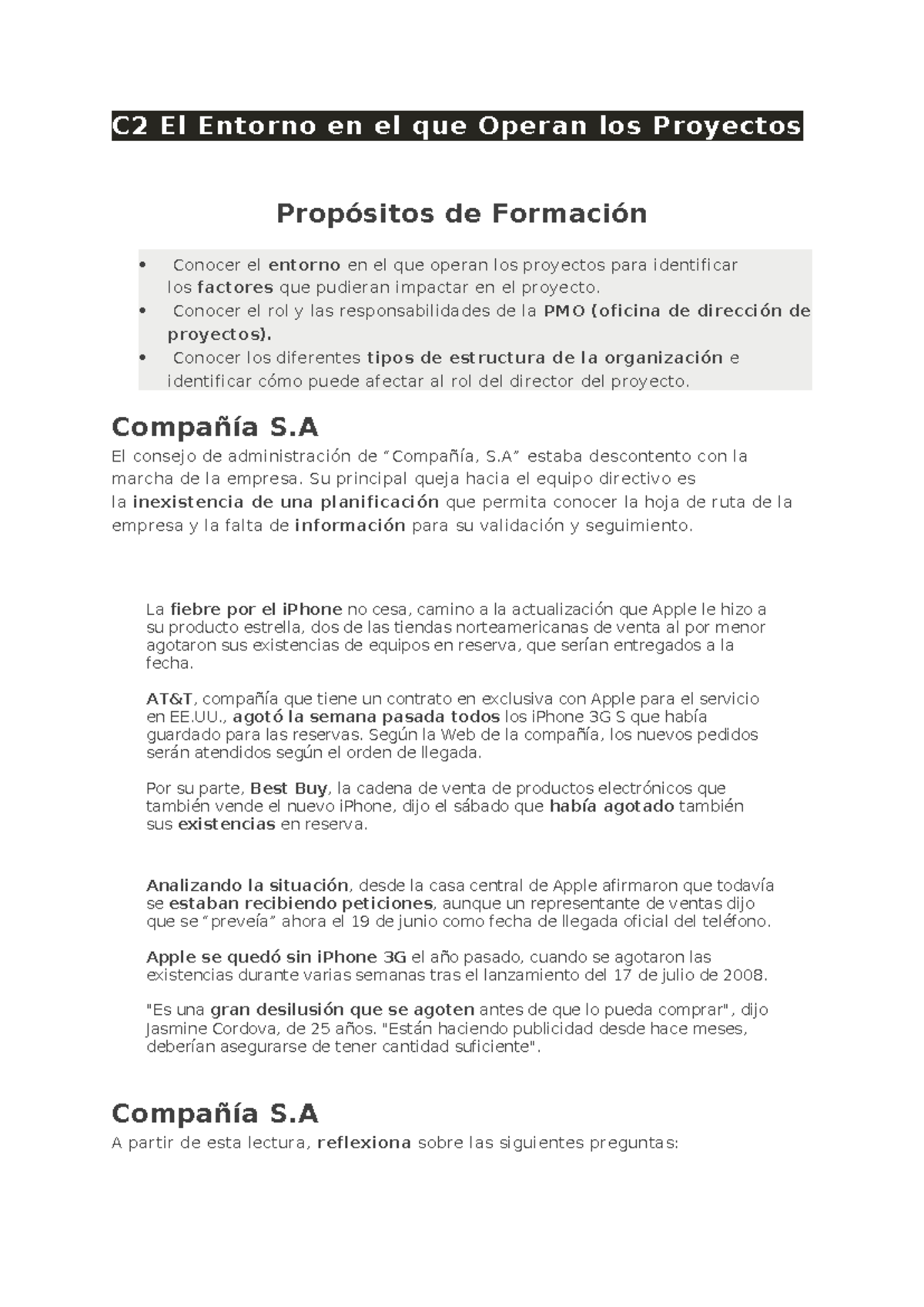 C2 El Entorno en el que Operan los Proyectos - C2 El Entorno en el que ...