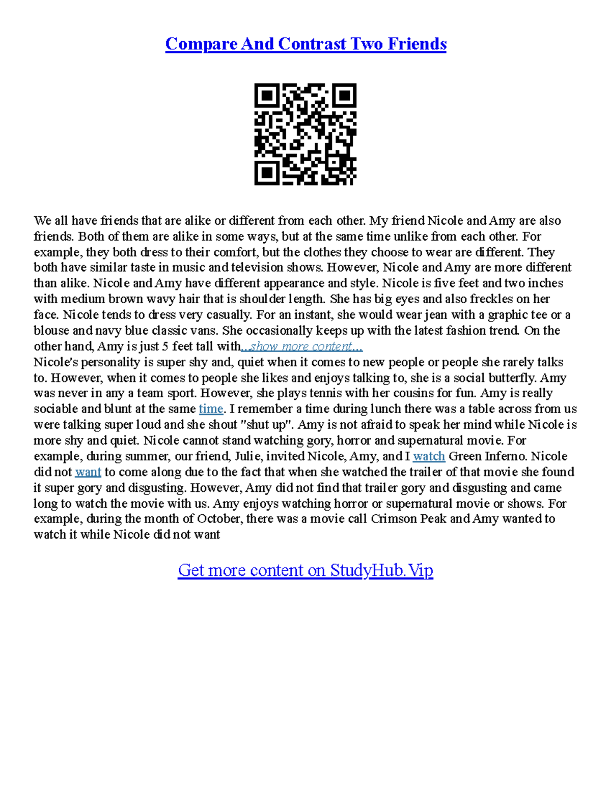 Comparing And Contrasting Essays - Compare And Contrast Two Friends We ...