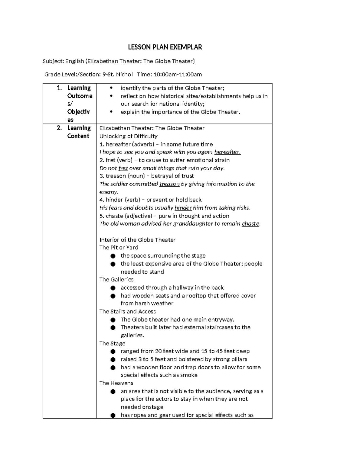 Teaching Internship Lesson Exemplar - LESSON PLAN EXEMPLAR Subject ...