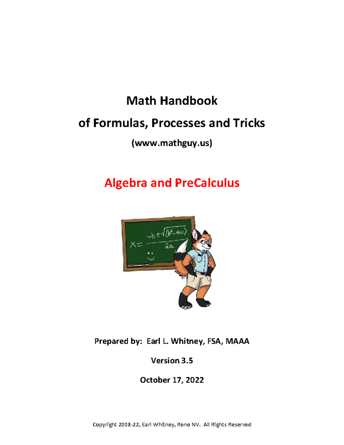 Algebra Handbook - Copyright 2008‐22, Earl Whitney, Reno NV. All Rights ...