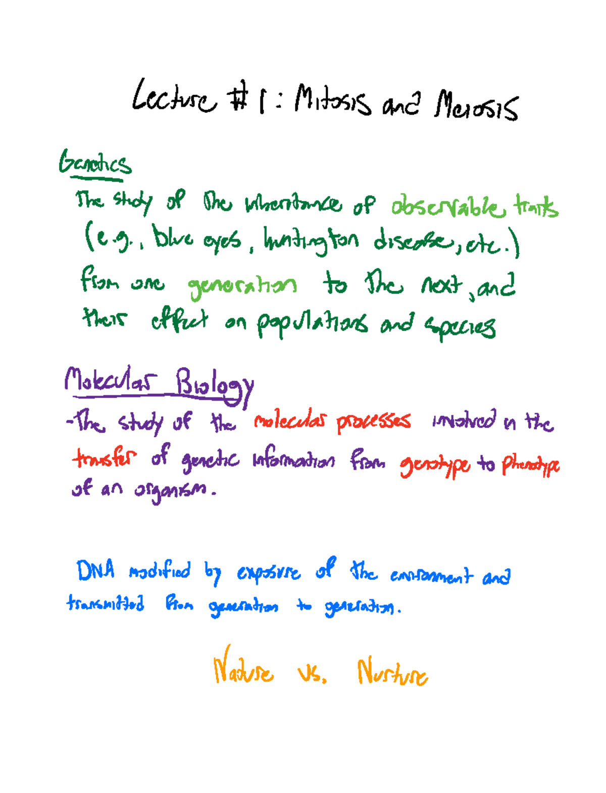 Lecture 1 - Genetics - Lecture 1 Mitosis and Meiosis Gihtstudy of the aberrance of ...