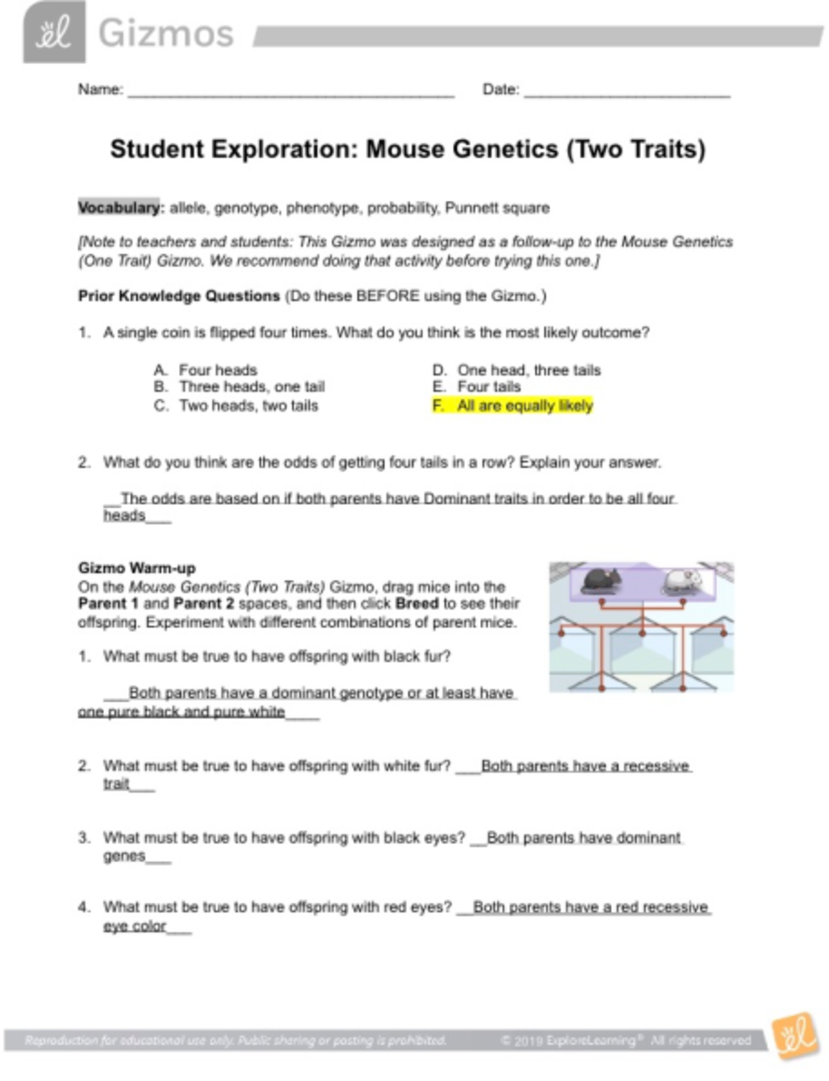 C-5.1 Assignment - Mouse Genetics 2 Traits Gizmo-Karanjot Saini - BIOL 313 - Studocu