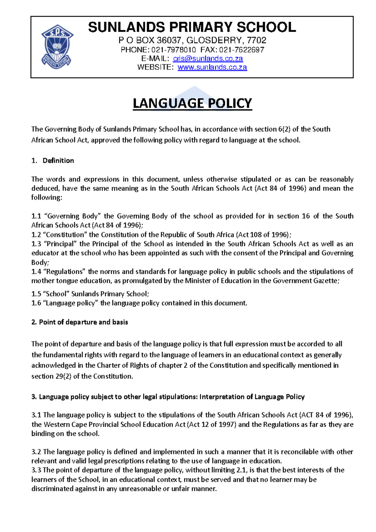 Language- Policy - Important - LANGUAGE POLICY The Governing Body of ...