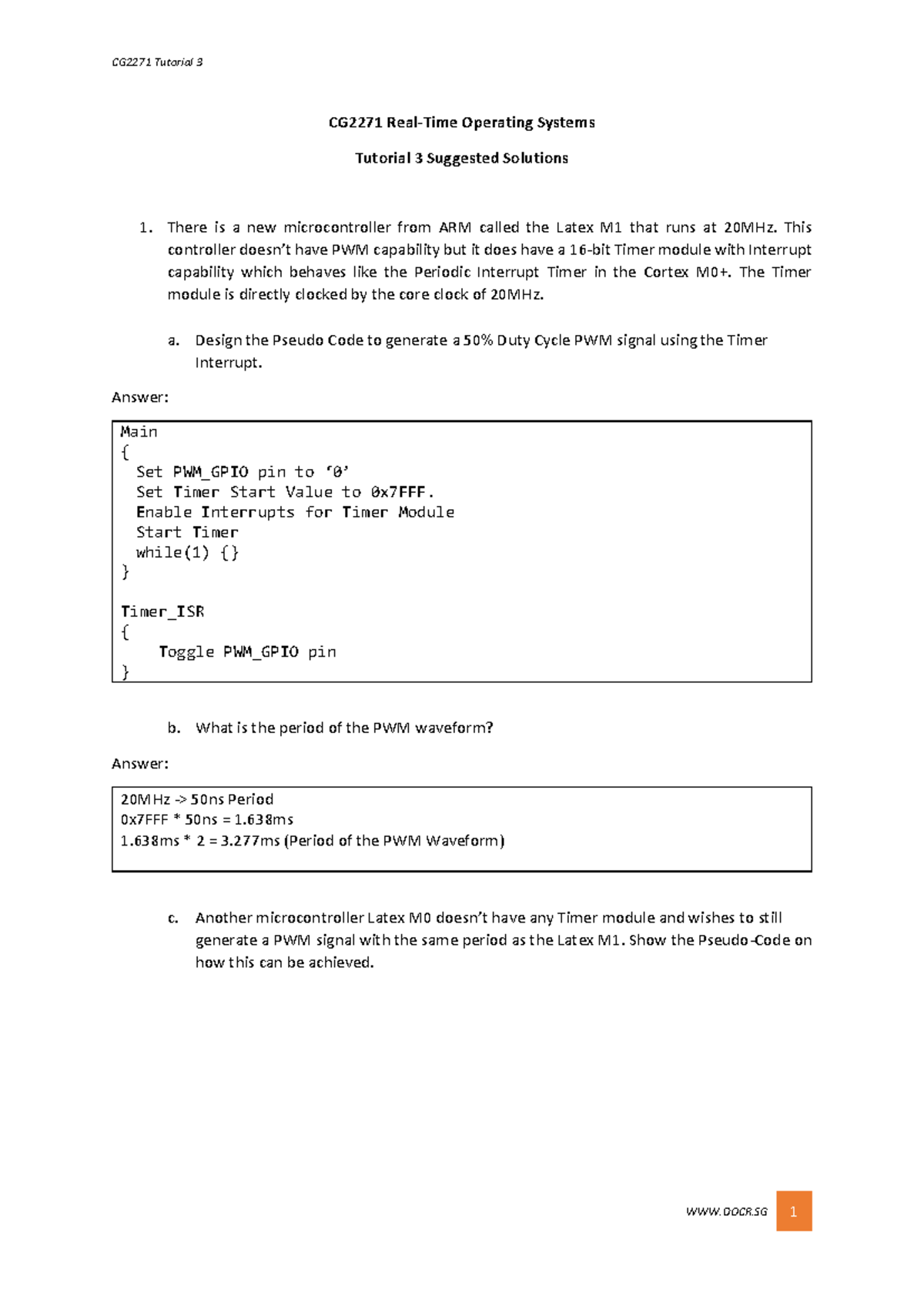 CG2271 Tutorial 3 Solutions - CG2271 Real-Time Operating Systems Tutorial 3 Suggested Solutions ...