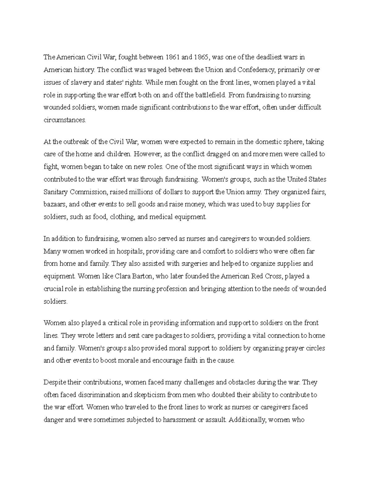 Title The Role of Women during the American Civil War - The American ...