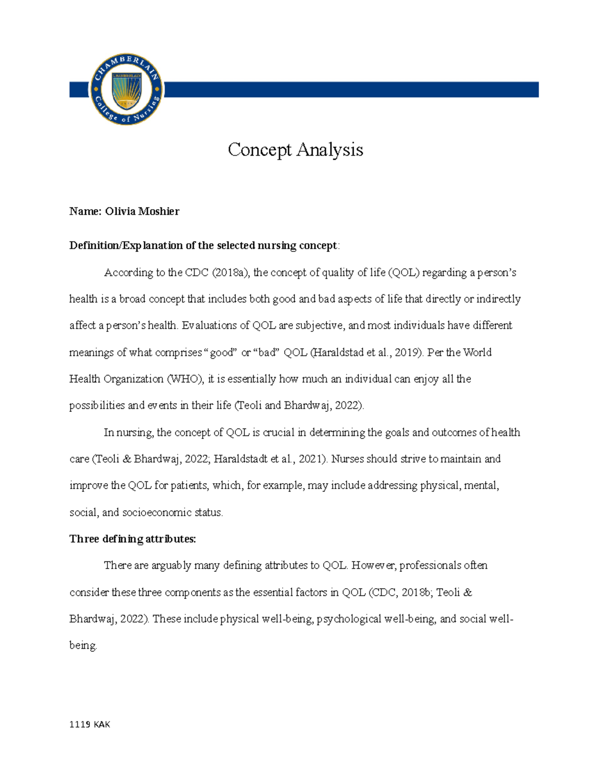 NR501NP Concept Analysis - Concept Analysis Name: Olivia Moshier ...