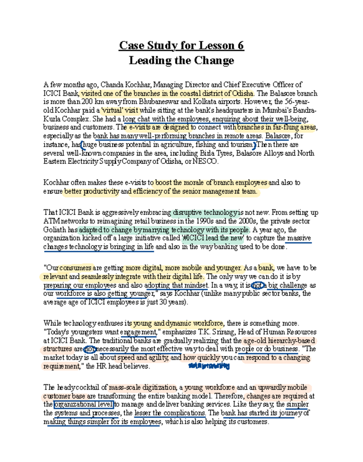Case Study Lesson 6 - Case Study for Lesson 6 Leading the Change A few ...