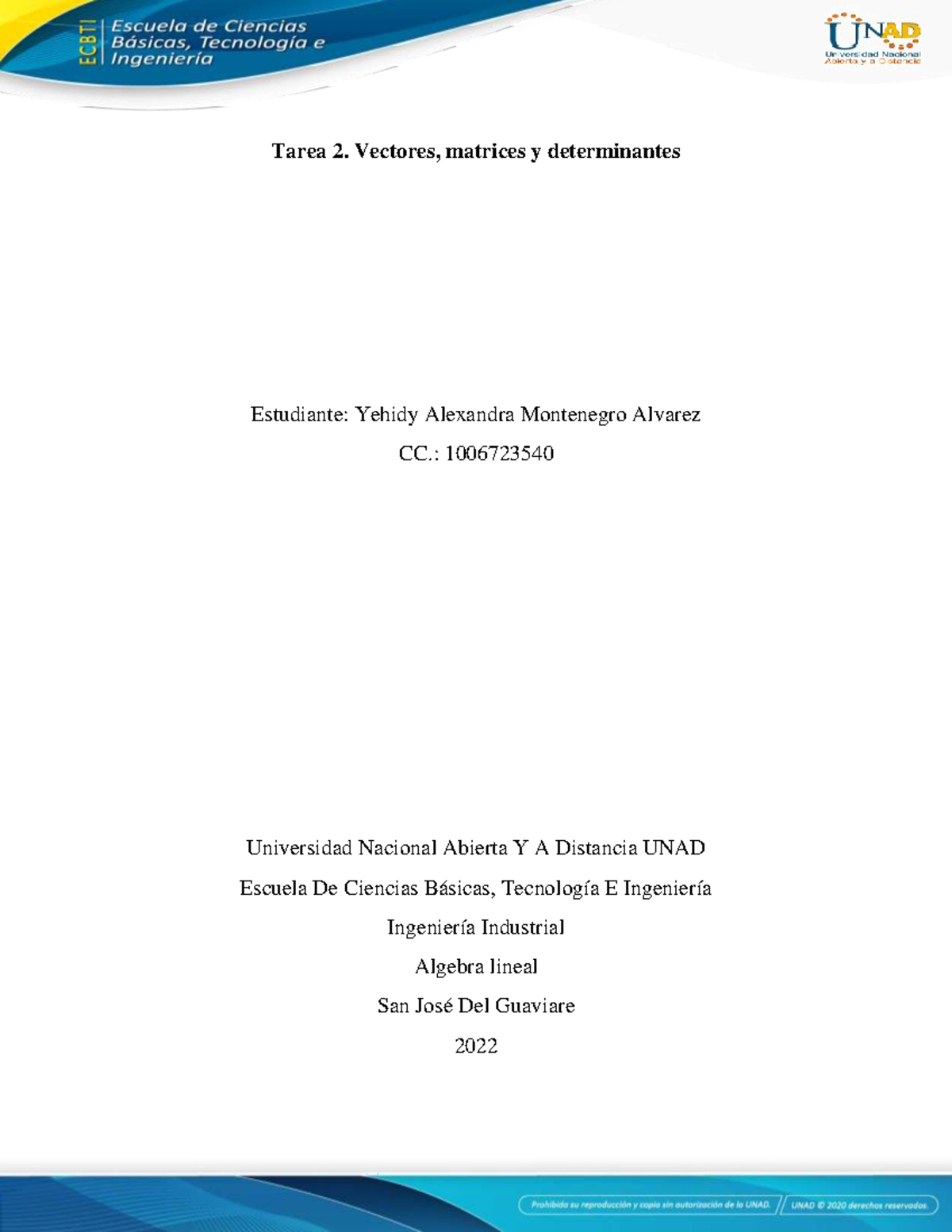 Tarea 2 algebra lineal Grupo 208046 A 1142 yehidy alexandra montenegro ...