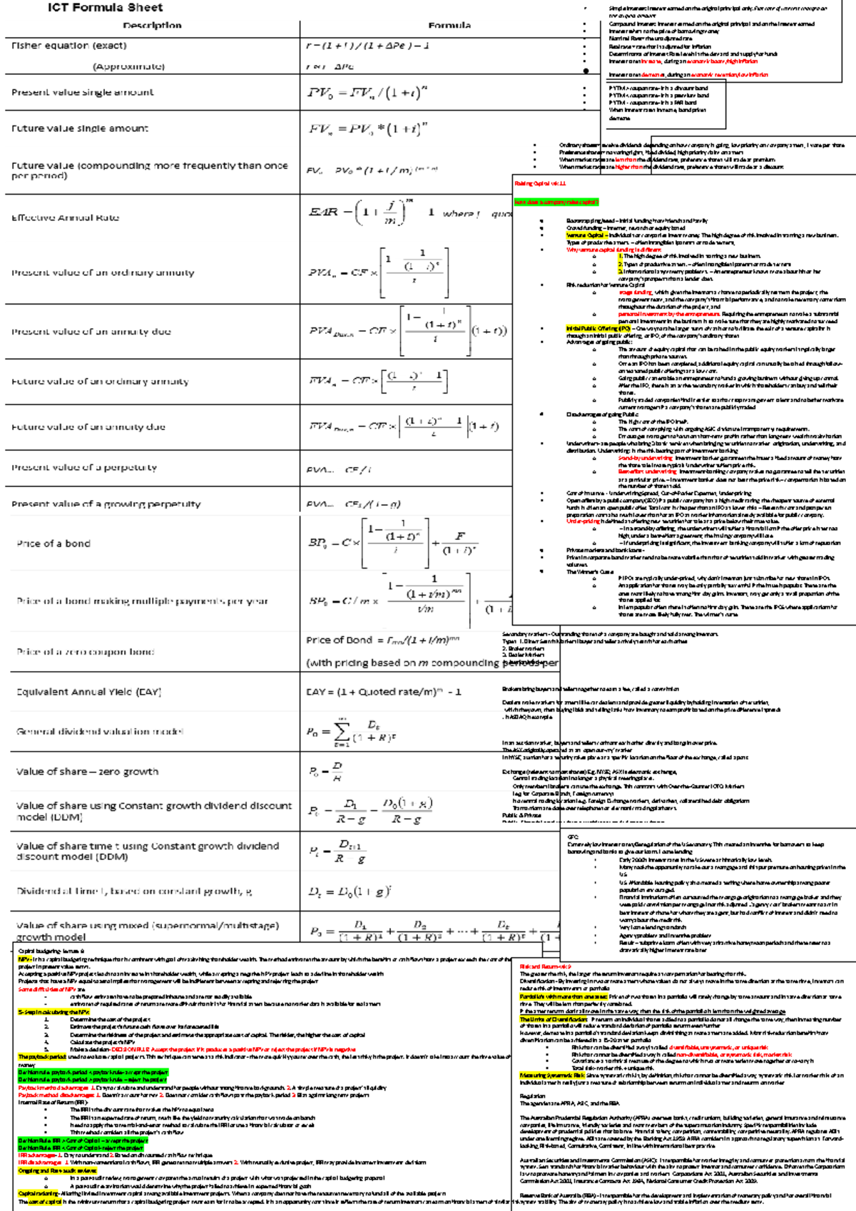 Finance 1A Formula Sheet - Simple interest: interest earned on the ...