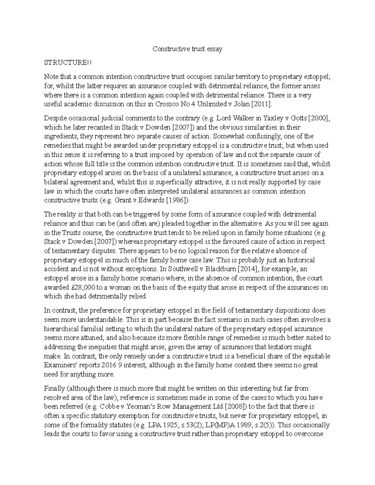 Constructive trust eassy - Constructive trust essay STRUCTURE!! Note ...