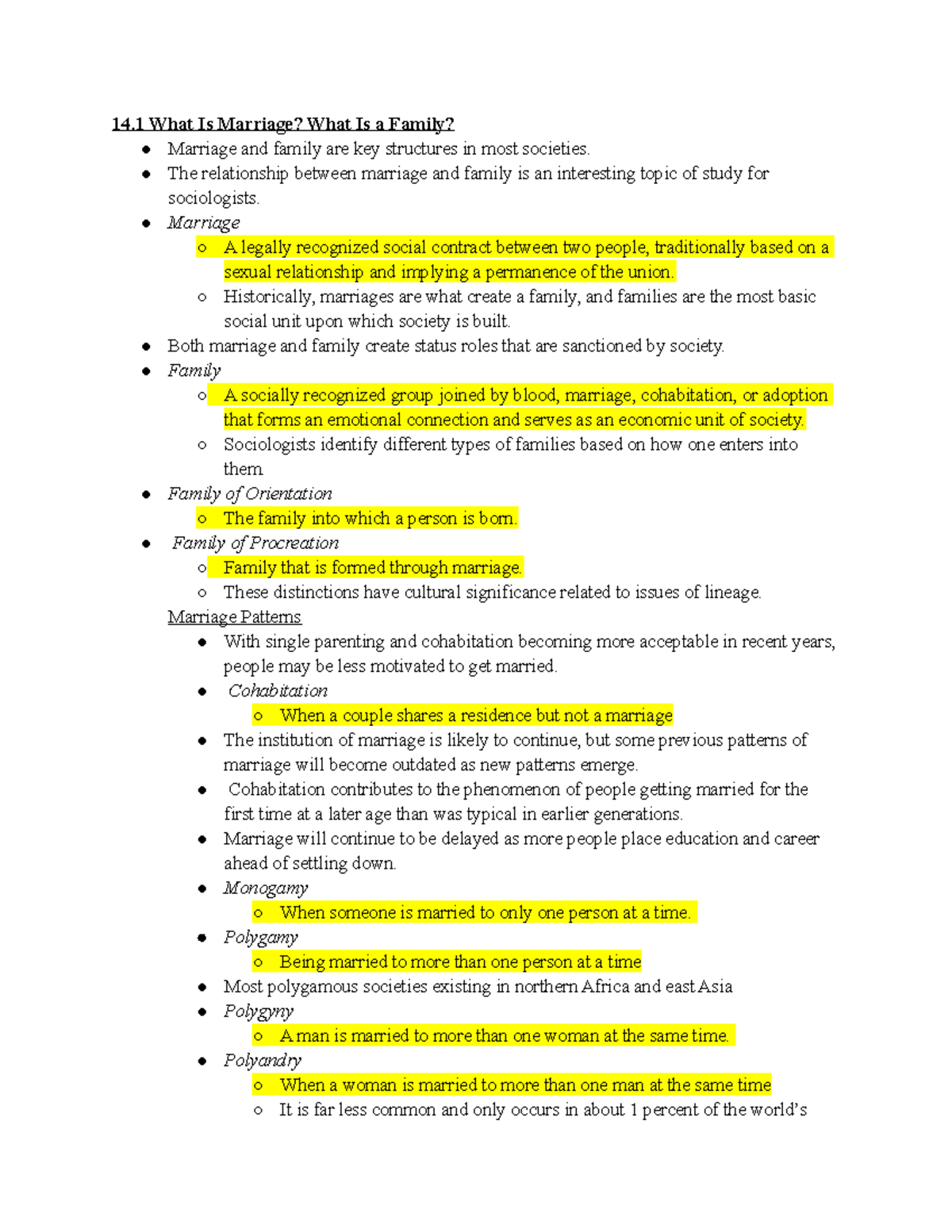 SOC CH. 14 & QUIZ W ANS - Lecture notes 8 - 14 What Is Marriage? What ...