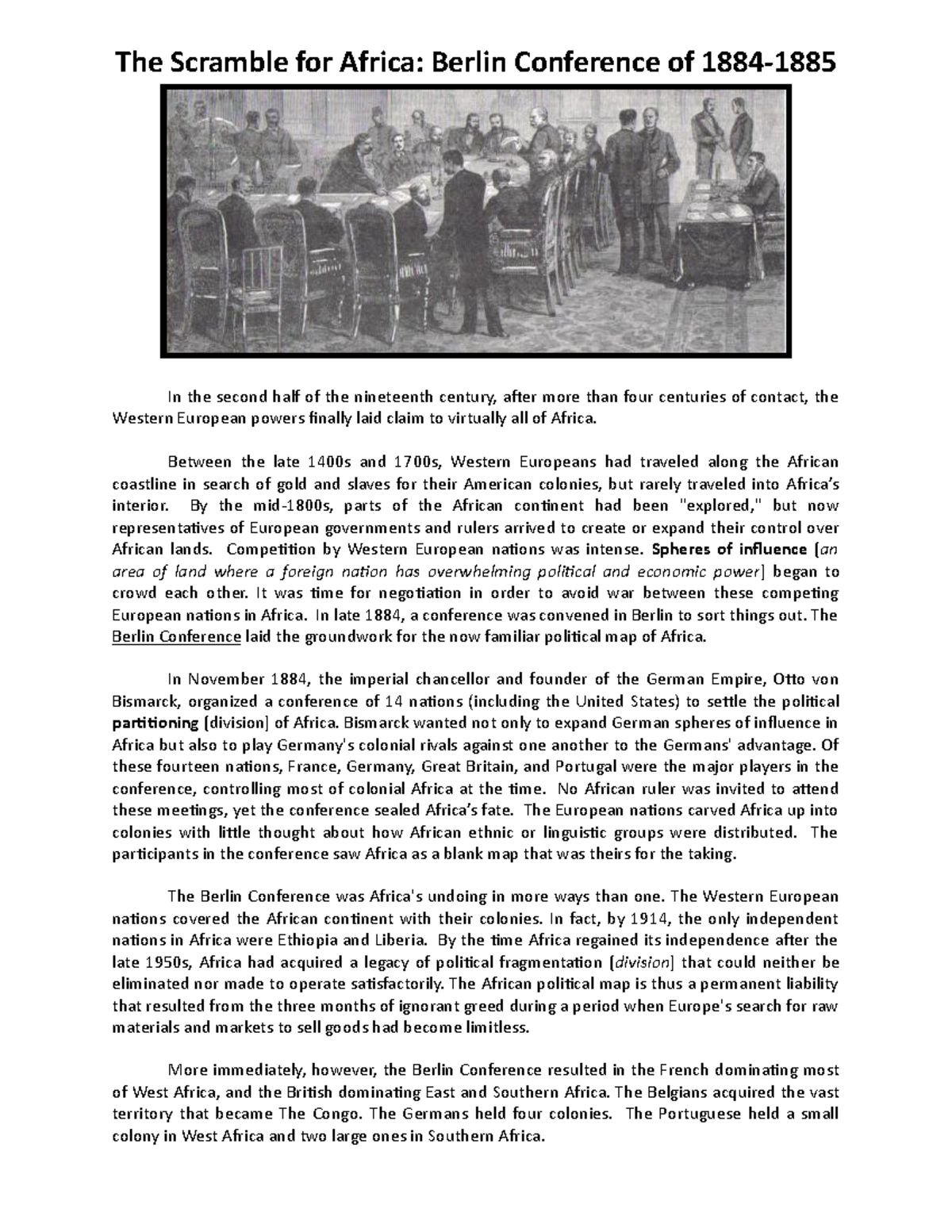 Copia de berlin conference reading and worksheet - The Scramble for ...