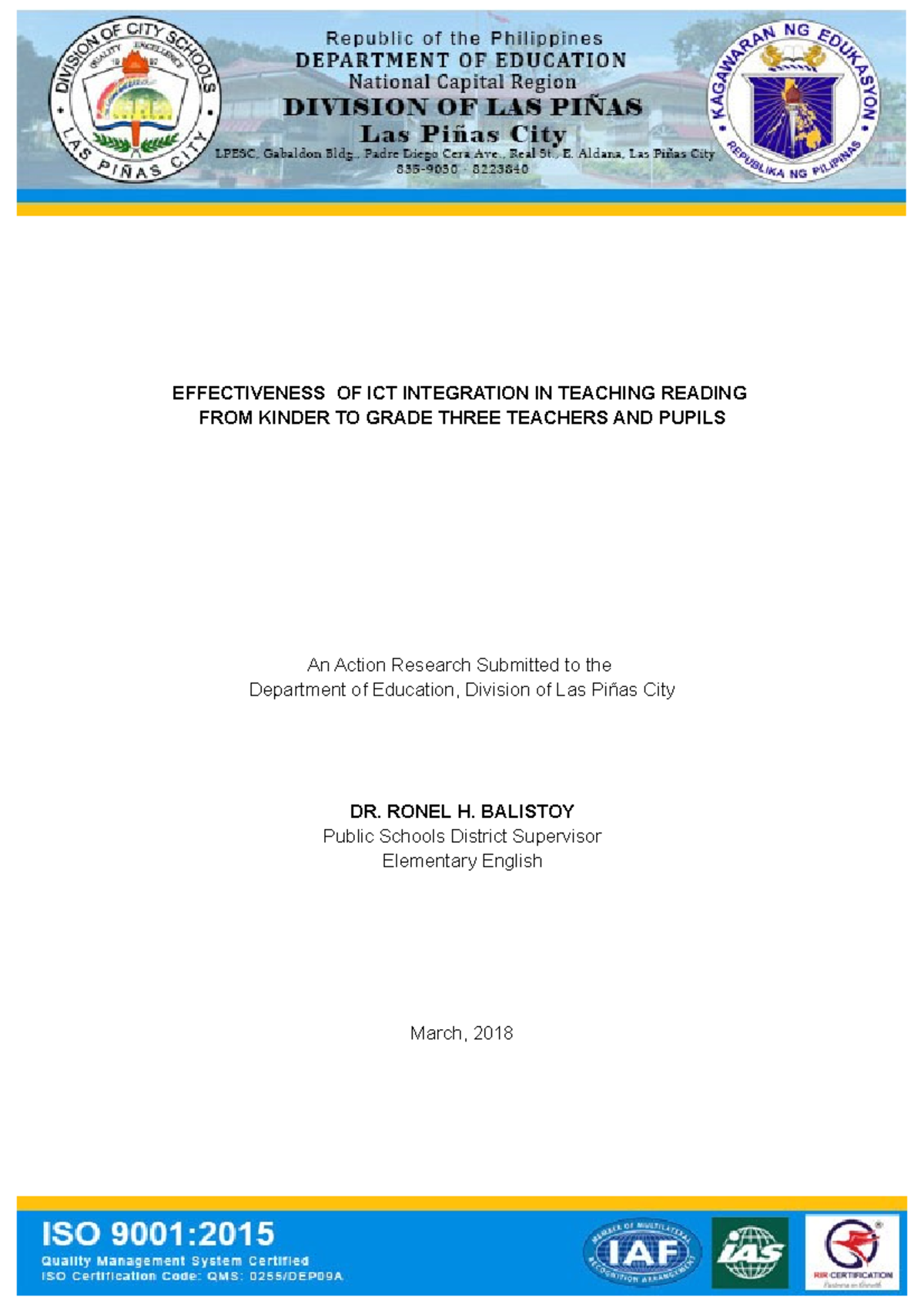 Action Research IN ICT Reading - EFFECTIVENESS OF ICT INTEGRATION IN ...