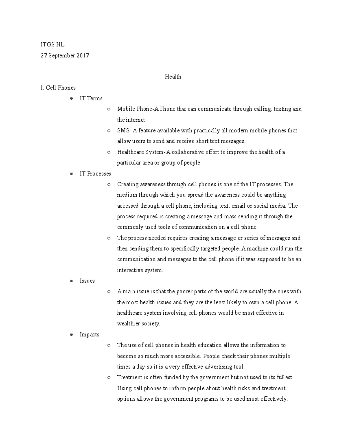 Health - Lecture notes for Title topic - ITGS HL 27 September 2017 ...