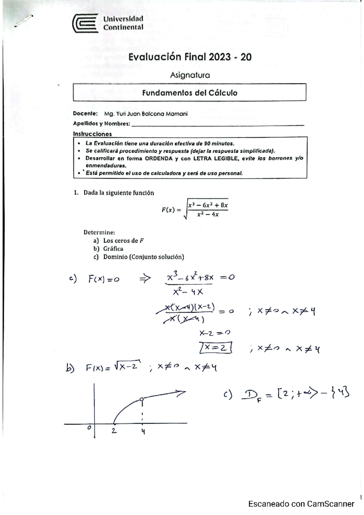 Solución del exámen final - Fundamentos del Calculo - Studocu
