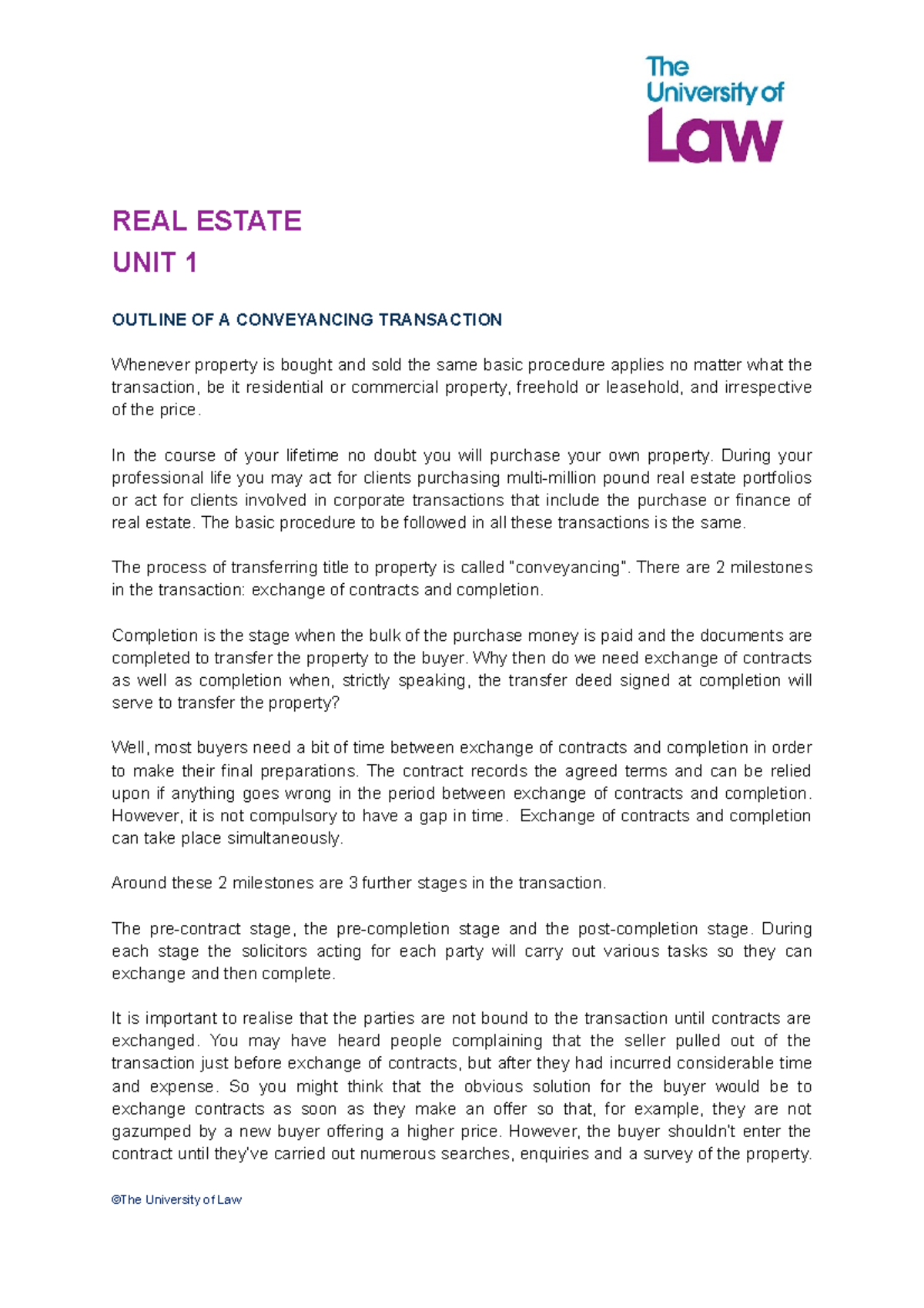 Outline of a conveyancing transaction video transcript - REAL ESTATE ...