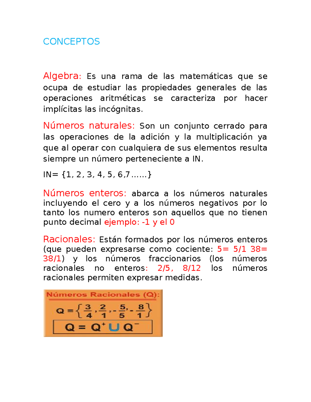 Conceptos II - mate - CONCEPTOS Algebra: Es una rama de las matemáticas ...