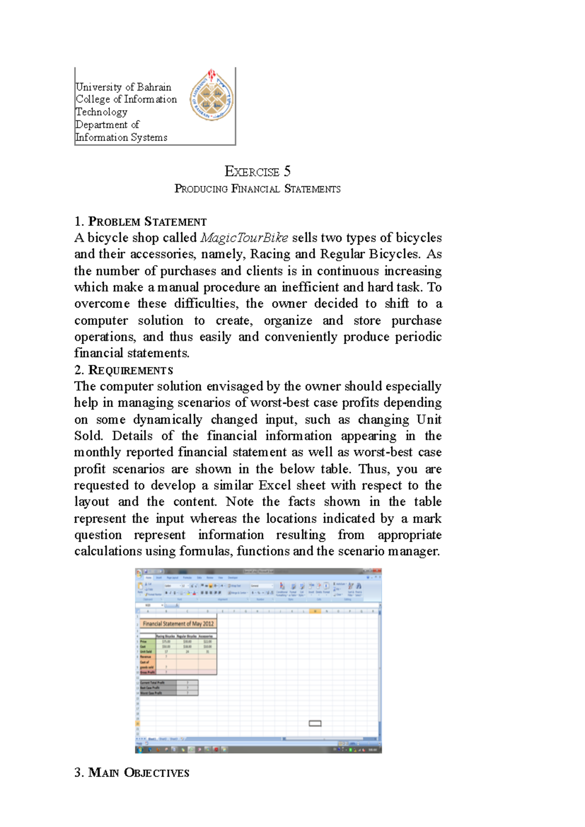 MS Excel Exercises - 6 - University of Bahrain College of Information ...