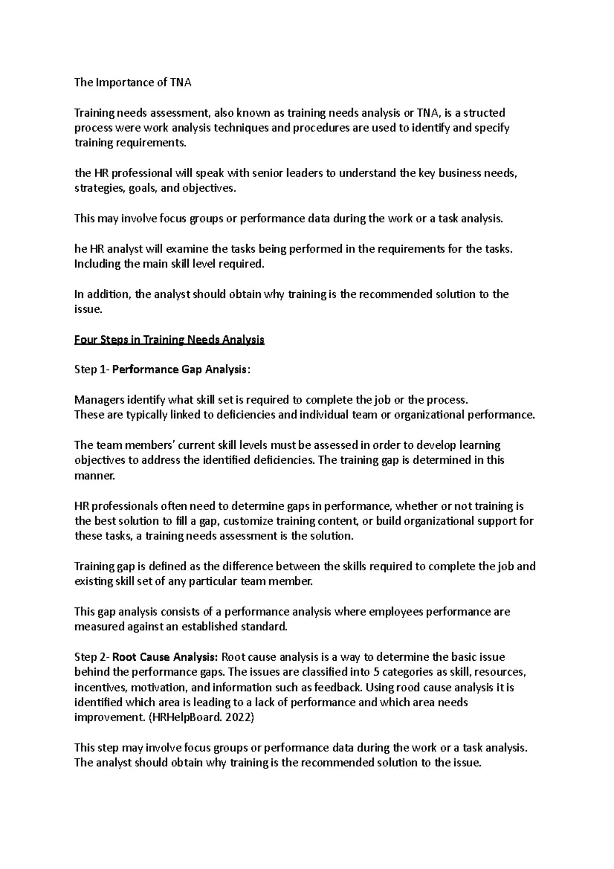 Week 3 Discussion 1 The Importance of TNA - The Importance of TNA ...